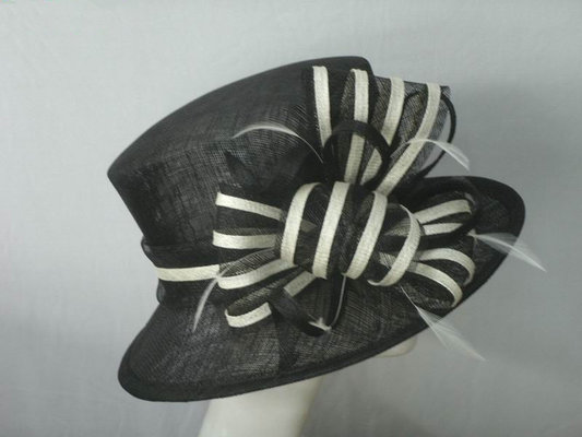Normal day Contrast Sinamay Ladies Fashion Hats Stripe Sinamay Bow