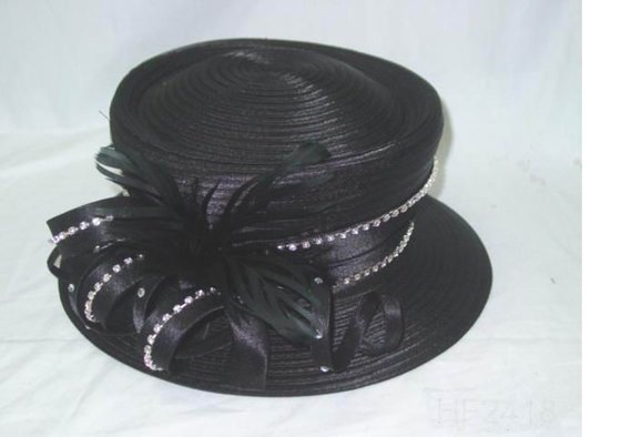 OEM  Black Ladies' Church Hats  Polyester Satin  For  Female