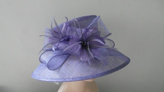 Purple Classical 2 Layer Sinamay Ladies' Hats For Party , Elegent Bow Feather Flower