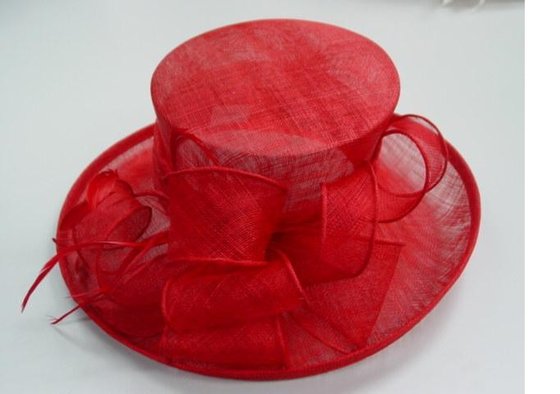 Big Crown Red Sinamay Ladies Hats For Wedding , Nice Overlocked Organza Beads