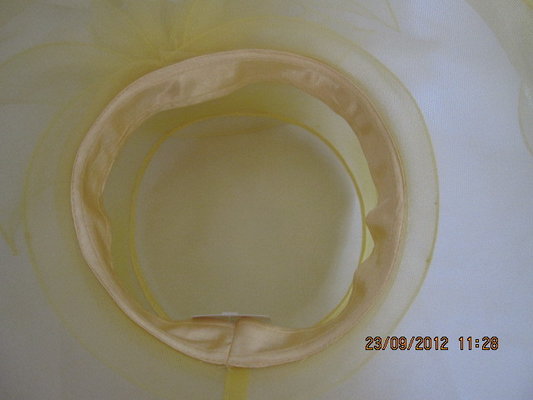 Yellow Crushable Elegant Fashion Organza Ladies' Hat with Overlocked Leaves and Flower