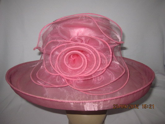 Packable and Crushable Ladies Organza Hats With Overlocked Big Flower for Party, Wedding
