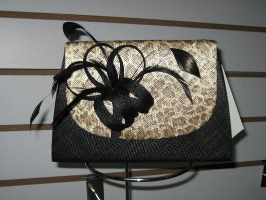 Ladies' Sinamay Curled Satin Bags With Feathers On Front, Party Fashion Sinamay Bags