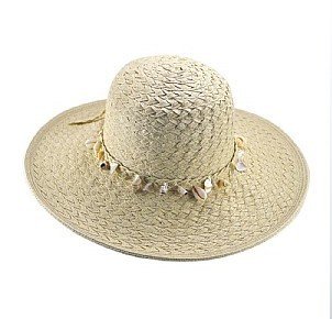 Beach Paper Braid Hat In Floppy Shape, Ladies Summer Paper Fedora Hats With Shell Trimming