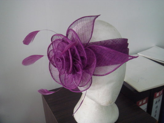 Custom Fashion Purple Ladies' Fascinators , Folded Sinamay Band With Velcro At Back
