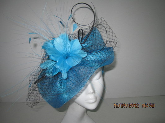 Navy Blue Fashion Ladies Fascinator Hats With Veiling Feather Flowers Veiling
