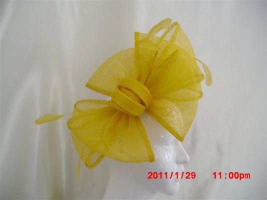 Yellow Ladies Fascinator Hats With Sinamay Bow And Feathers , 1.2cm Headband