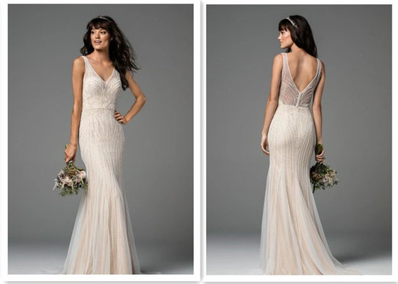 Girls Big Tail Fit And Flare Long Bridesmaid Dress Embroidered On The Upper Layer