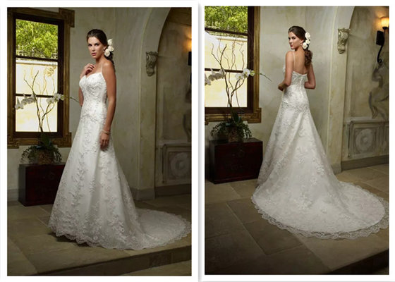 Court Train Vintage A Line Beaded Wedding Dresses With Appliques Fashion