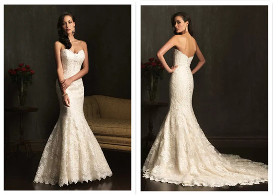 Western Sexy Mermaid Wedding Dresses , Pearls Nude Sweetheart Mermaid Dress