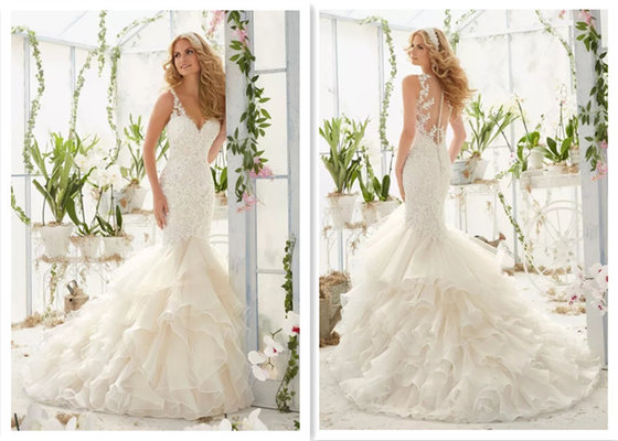 Pleated Mermaid Ball Gown Wedding Dresses / Satin Mermaid Cut Wedding Gown