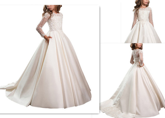 Modern White Flower Girl Dresses , Luxury Long Sleeve Flower Girl Dresses
