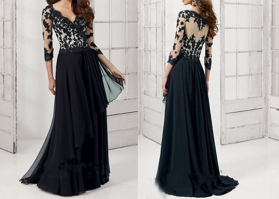 Black Sexy Young Mother Of The Bride Dresses European Style CZ Diamond Decoration