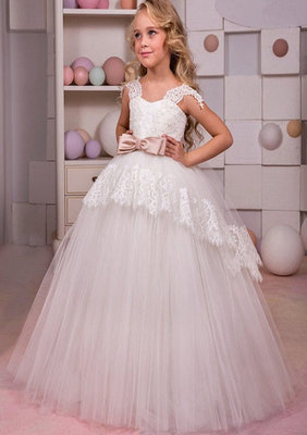 Fancy Little Sparkly Flower Girl Dresses For Kids Embroidered Pearls Decoration