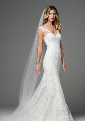 Fabrics A Line Fit And Flare Wedding Gown Bold Back Design Light Luxury Trailing