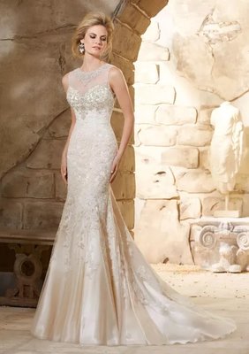 Champagne Strapless Fit And Flare Wedding Gown For Girls And Ladies