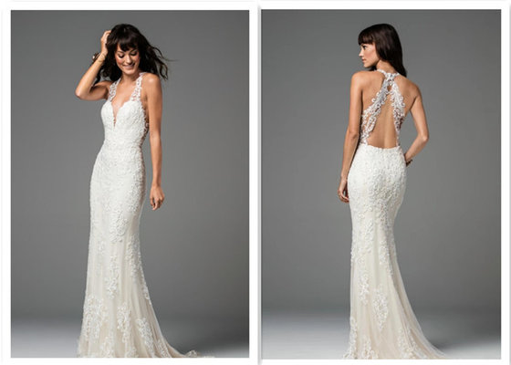 Mermaid Luxury Ball Gowns , 3D Beading Strapless Lace Fit And Flare Wedding Dress