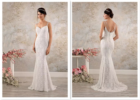 Embroidery Decorative Fit And Flare Wedding Gown For Slim Girls And Woman