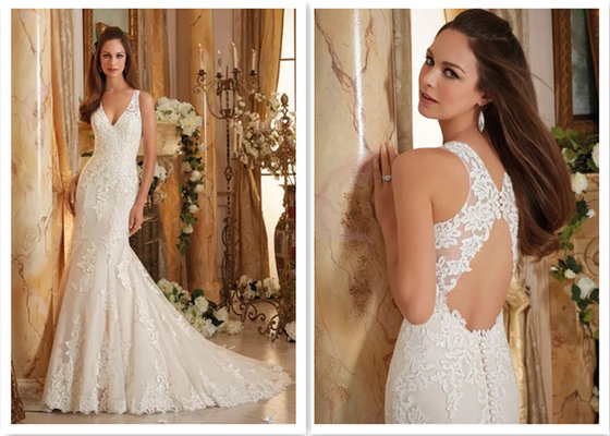 Cute Mermaid Flare Wedding Dresses / Beaded Fit And Flare Wedding Dress With Straps