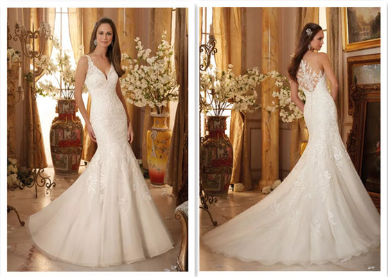 Ivory Lace Fit And Flare Wedding Dress With Sweetheart Neckline Floor Length
