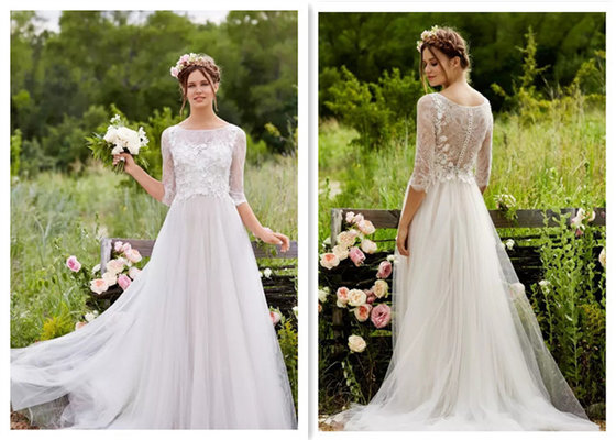 Fairy Style Pretty A Line Style Wedding Dresses With Half Long Sleeves