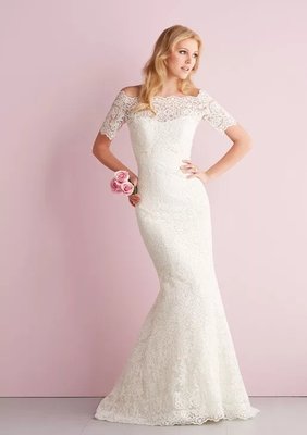 Unique White Lace Mermaid Wedding Dress , Beaded Mermaid Wedding Gown With Sleeves