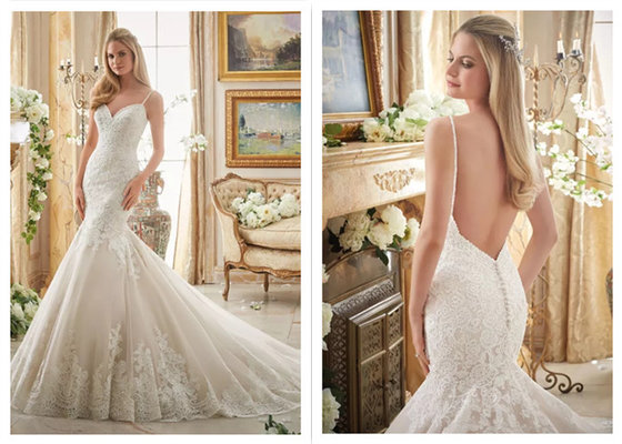 Crystal Backless Mermaid Tail Wedding Dress With Long Train Color Optional