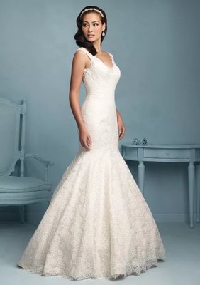 Custom Made White Mermaid Tail Wedding Dress Unique Fabric V Neck Design
