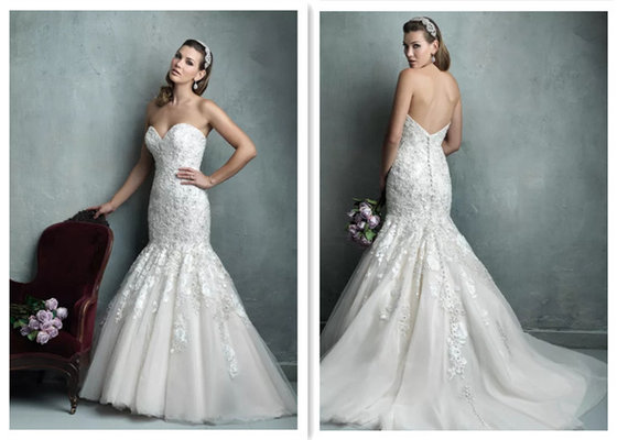 Luxury Fitted Mermaid Wedding Dress , Multi Color Lace Mermaid Wedding Gown