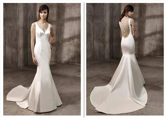 Fashionable Strapless Mermaid Dress / White Taffeta Mermaid Wedding Dress