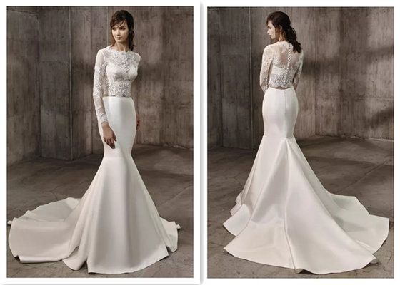 Long Sleeve Mermaid Tail Wedding Dress With Lace Appliqued And Botton