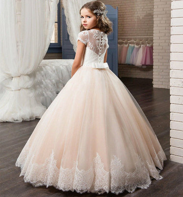Luxury Lace Flower Girl Dresses / White Ball Gown Flower Girl Dresses
