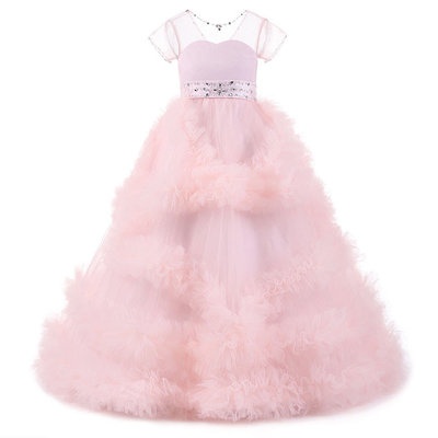 Beaded Rose Gold Flower Girl Dress , Tulle Modern Flower Girl Dresses
