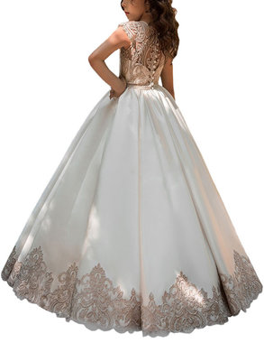 Big Tail Sparkly Flower Girl Dresses With Embroidered Pearls Decoration