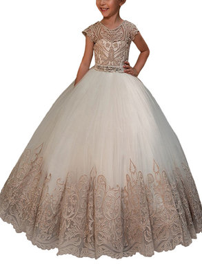 Organza Champagne Flower Girl Dresses , Beaded Fancy Flower Girl Dresses