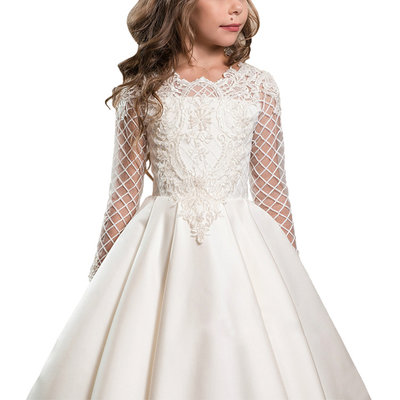 Modern White Flower Girl Dresses , Luxury Long Sleeve Flower Girl Dresses