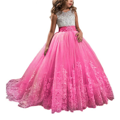 Full Length Tulle Sparkly Flower Girl Dresses Beaded Embroidered Technics