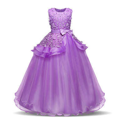 Long Formal Grey Flower Girl Dresses / Eggplant Purple Flower Girl Dresses