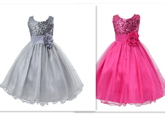 Long Formal Grey Flower Girl Dresses / Eggplant Purple Flower Girl Dresses