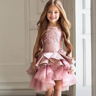 Princess Pink Lace Flower Girl Dress / Birthday Little Girl Flower Girl Dresses