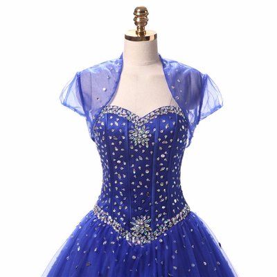 Elegant Quinceanera Royal Blue Prom Dresses With Jacket Beads Corset