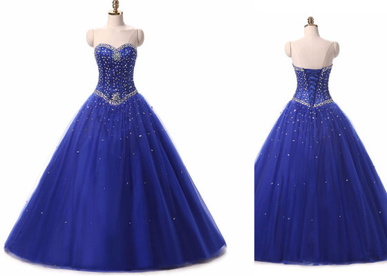 Elegant Quinceanera Royal Blue Prom Dresses With Jacket Beads Corset