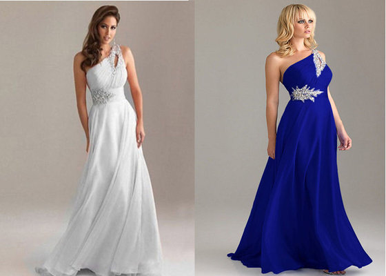 Single Shoulder White Prom Dresses , Organza Prom And Evening Dresses