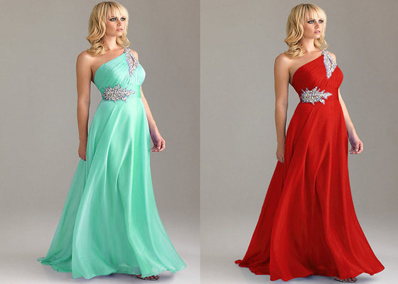 Single Shoulder White Prom Dresses , Organza Prom And Evening Dresses