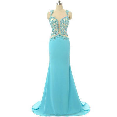 See Through Back Prom Evening Gowns Applique Long Patterns Special Occasions