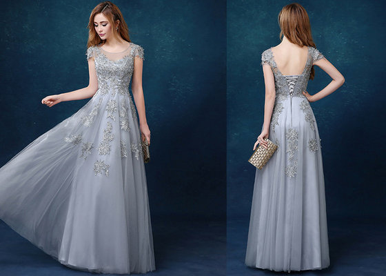 Fashionable Evening Grey Prom Dresses / Fitted Girls Prom Formal Wear