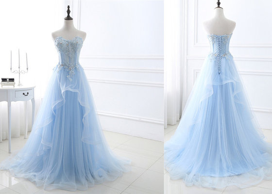 Boutique Maxi Party Prom Evening Gowns With Embroidered Pearls Decoration