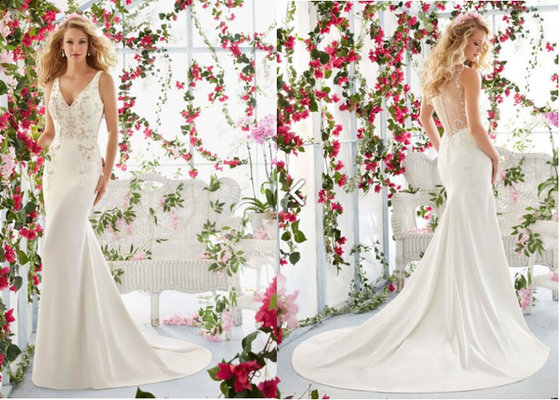 Luxury Simple Sheath Wedding Gowns / Casual Chiffon Sheath Wedding Dress