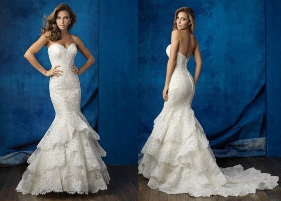 Luxury Ruffles Sheath Column Wedding Dress With Long Train Off The Shoulder