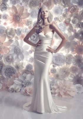 Voile Floor Length Sheath Dress / Formal Sheath Wedding Dress With Train